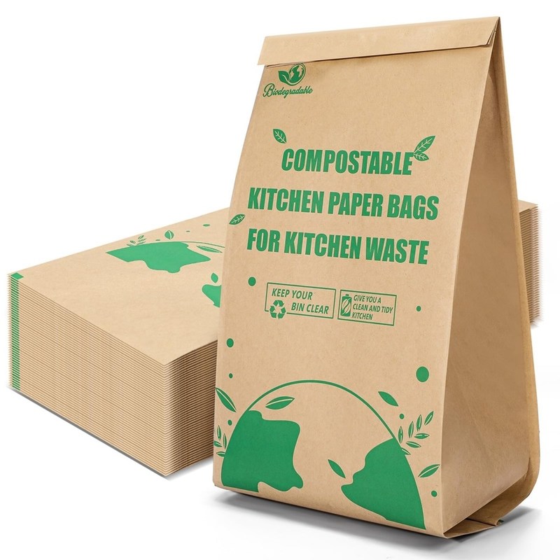 100% Biodegradable Square Bottom Kraft Paper Garbage Bags for Food ...